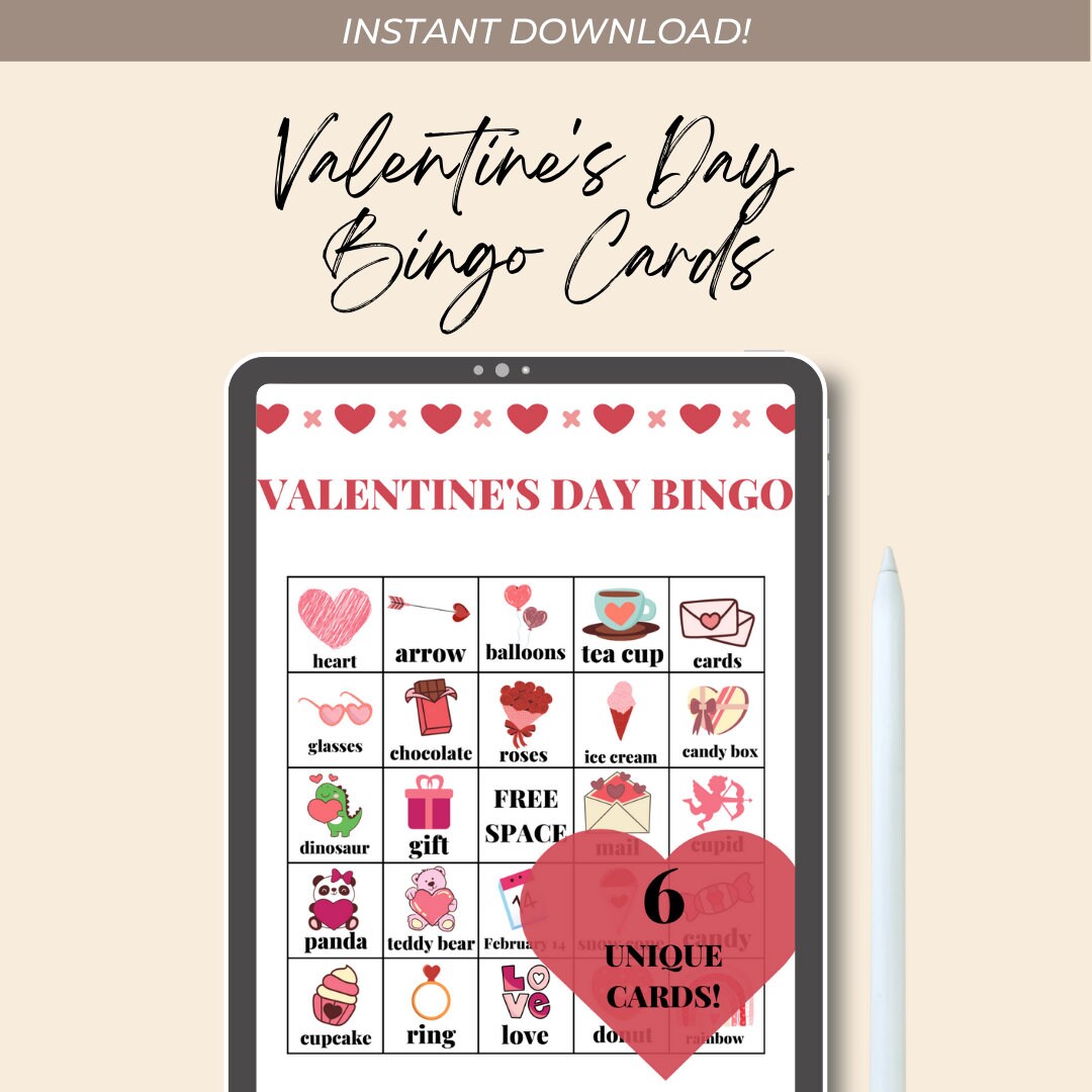 Valentines Bingo Cards for Kids, Printable Valentines Day Bingo Cards ...