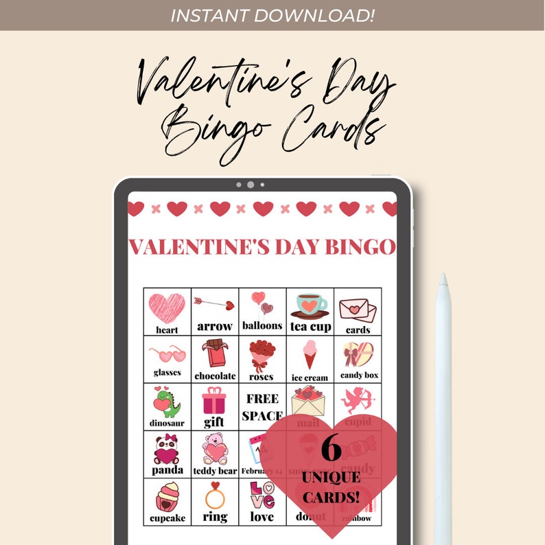 Valentines Bingo Cards for Kids, Printable Valentines Day Bingo Cards ...