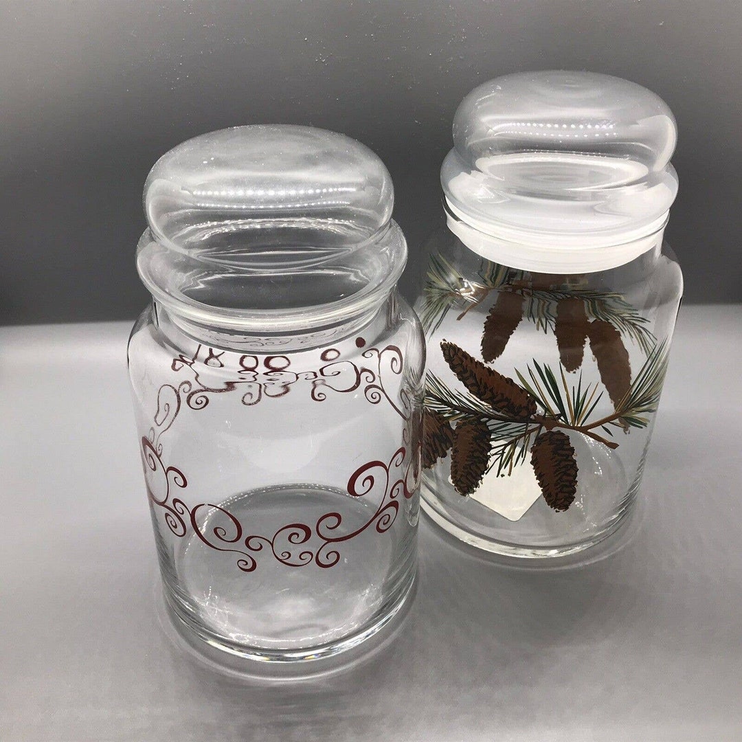 Libbey Pine Cone Red Swirl Scroll Christmas Glass Candy Jars With Lid ...