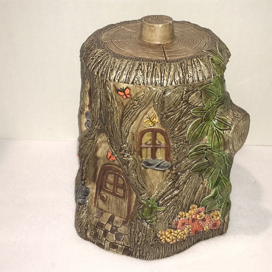 Vintage 1980s Ceramic Tree Stump and Mushroom Squirrel Frog Canister ...