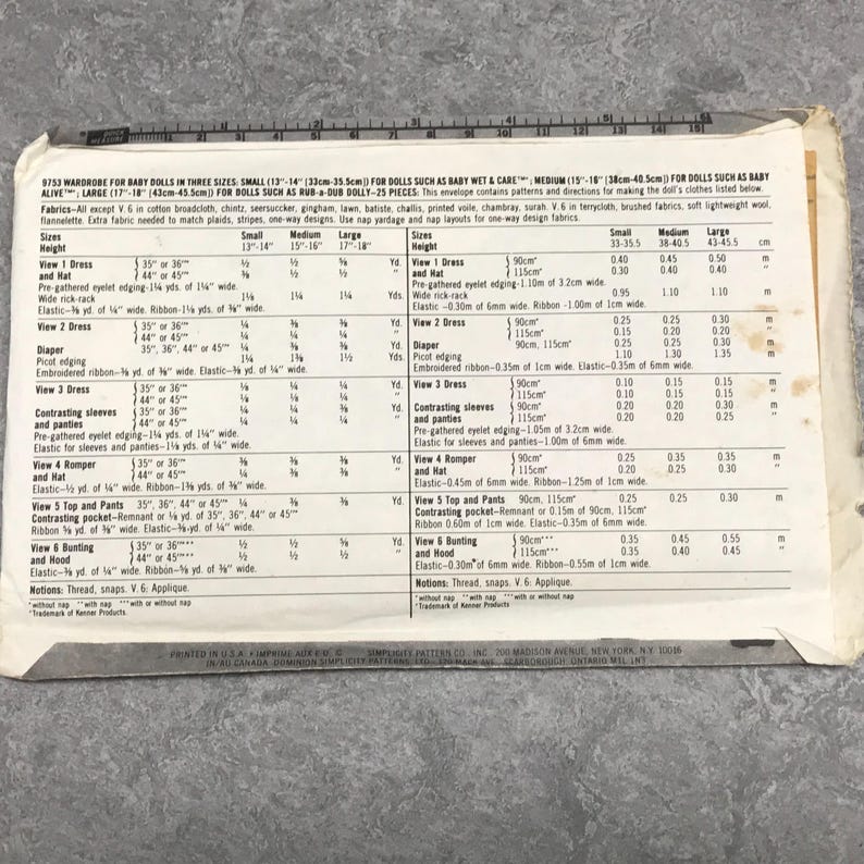 UNCUT Simplicity 9753 Sewing Pattern Baby Doll Clothes Night Gown Play ...