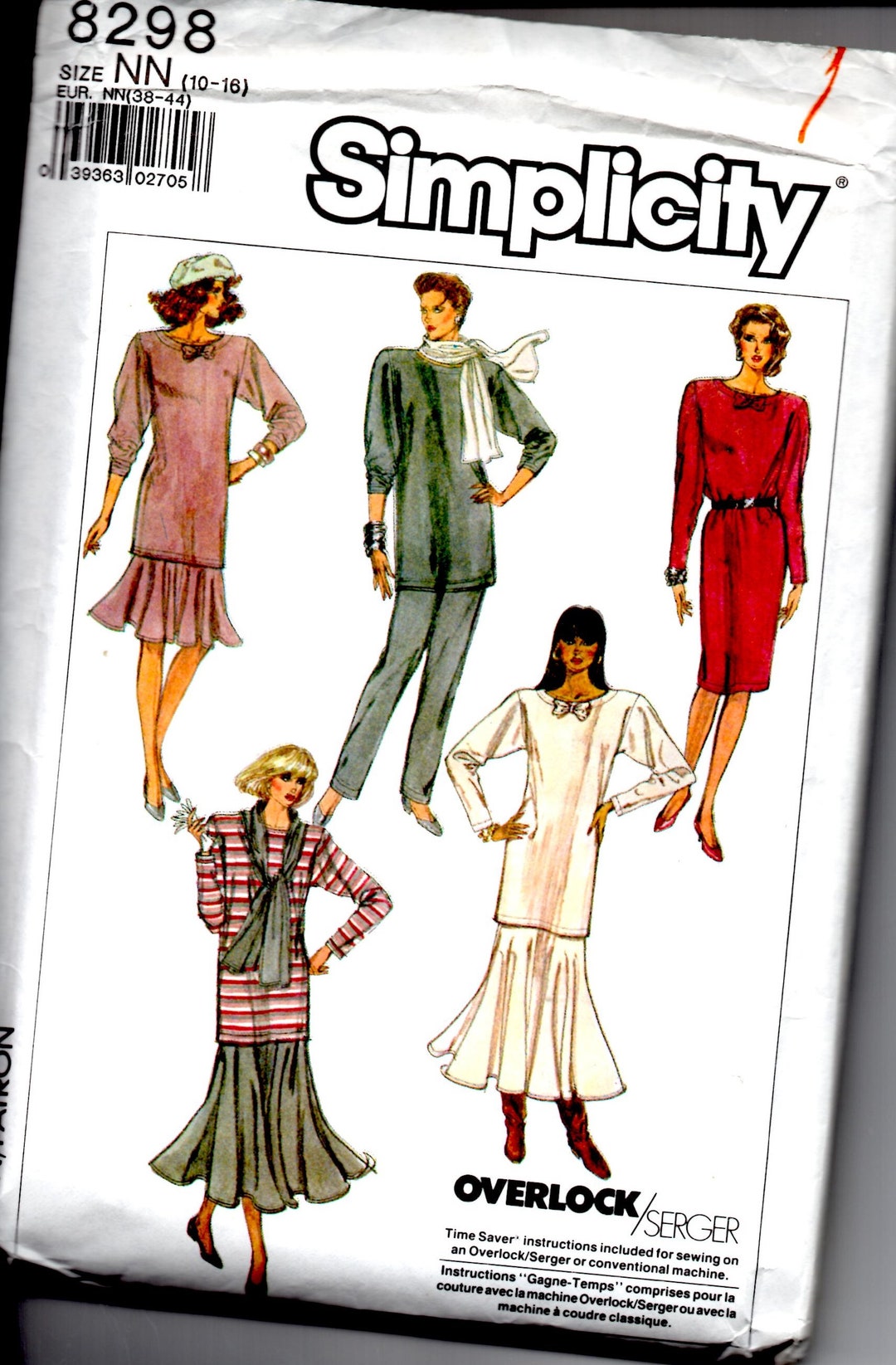 UNCUT Vintage 1987 SIMPLICITY 8298 MISSES Scarf, Pullon Pants, Skirt 2 ...