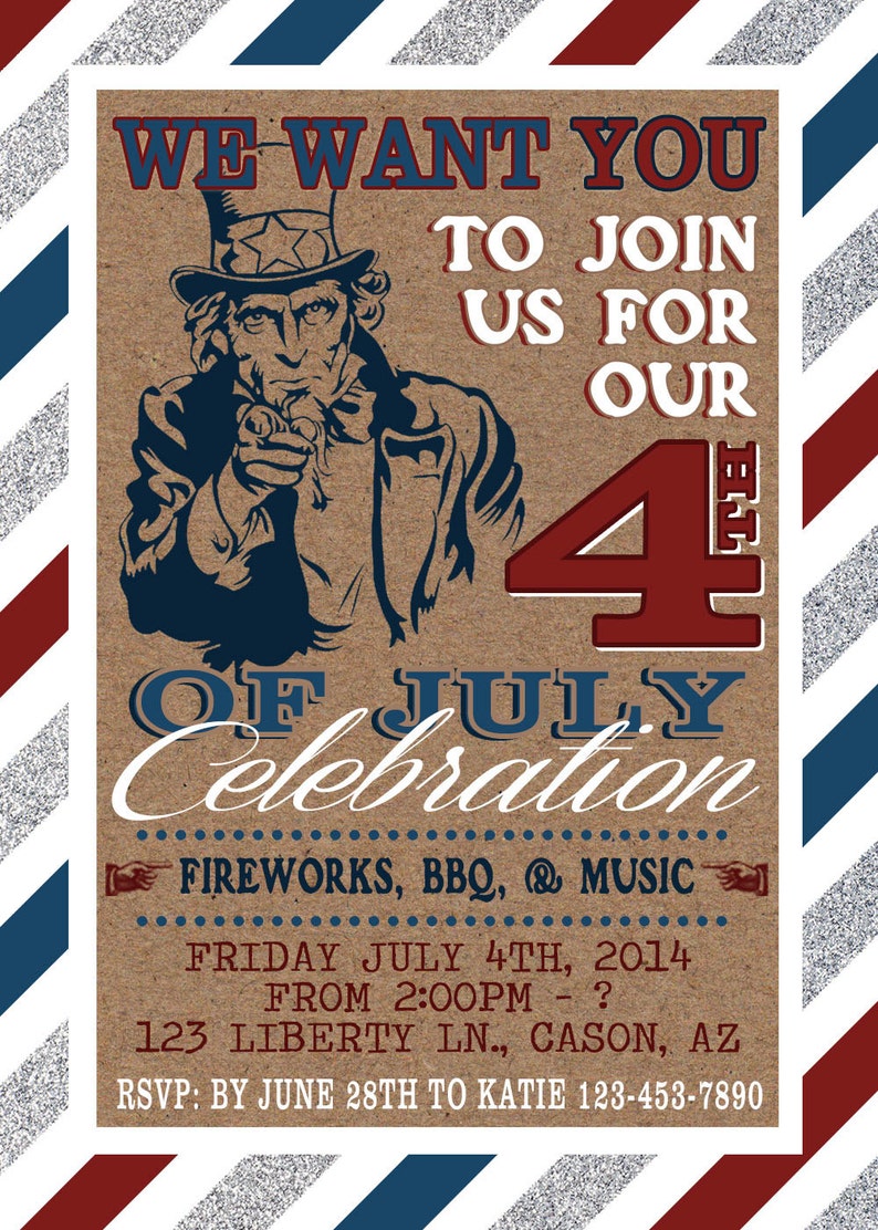 Uncle Sam Fourth of July Invitation DIGITAL FILE 4th of - Etsy