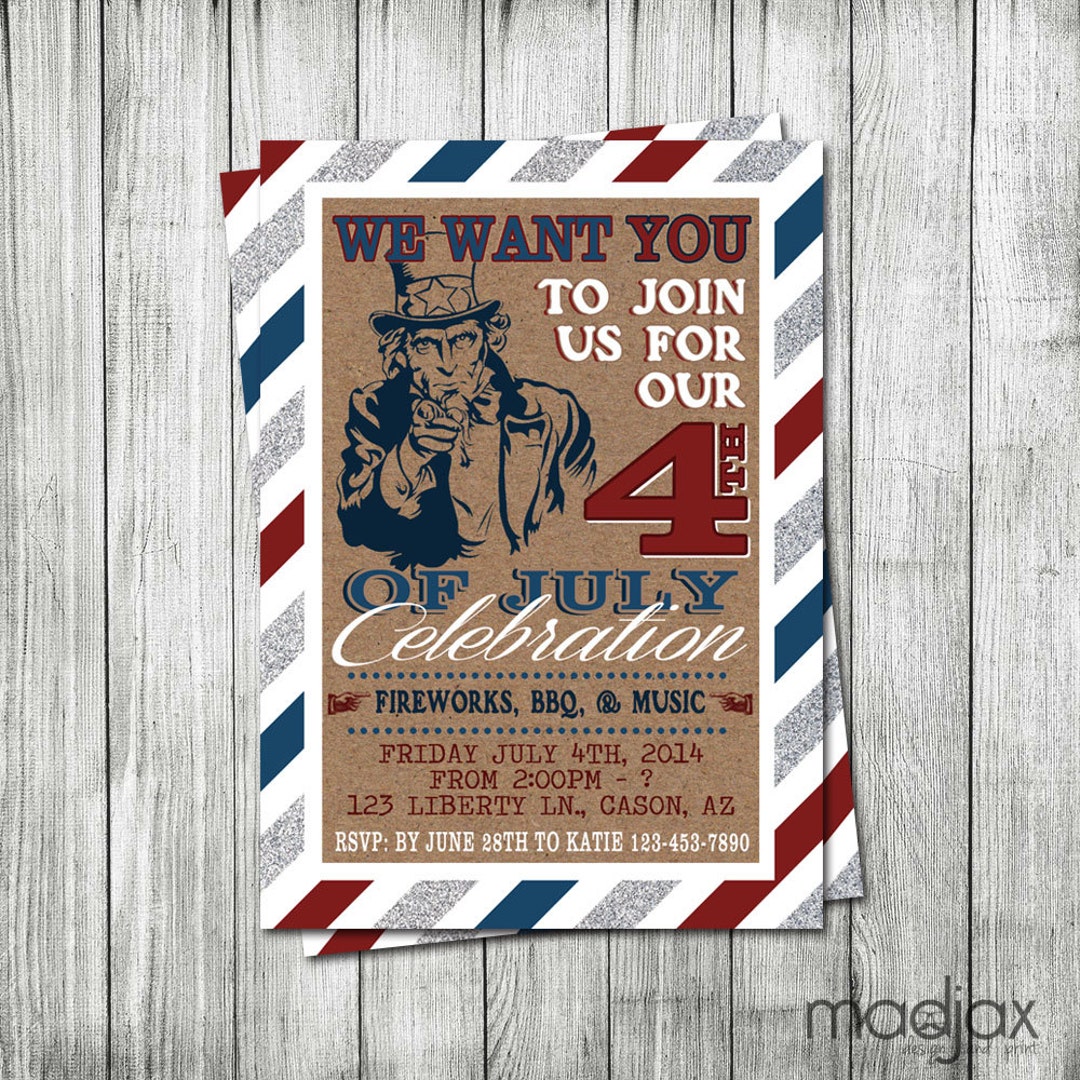 Uncle Sam Fourth of July Invitation DIGITAL FILE 4th of July Invitation ...