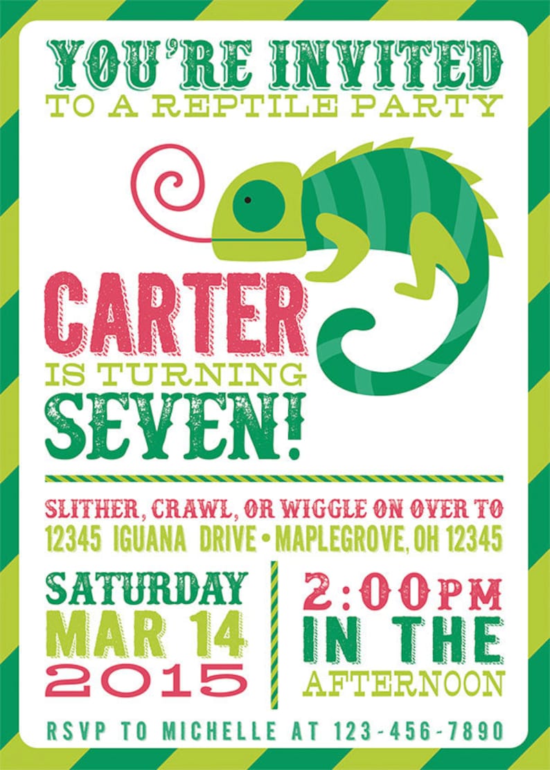 Reptile Birthday Invitation DIGITAL FILE Lizard Invitation Reptile ...