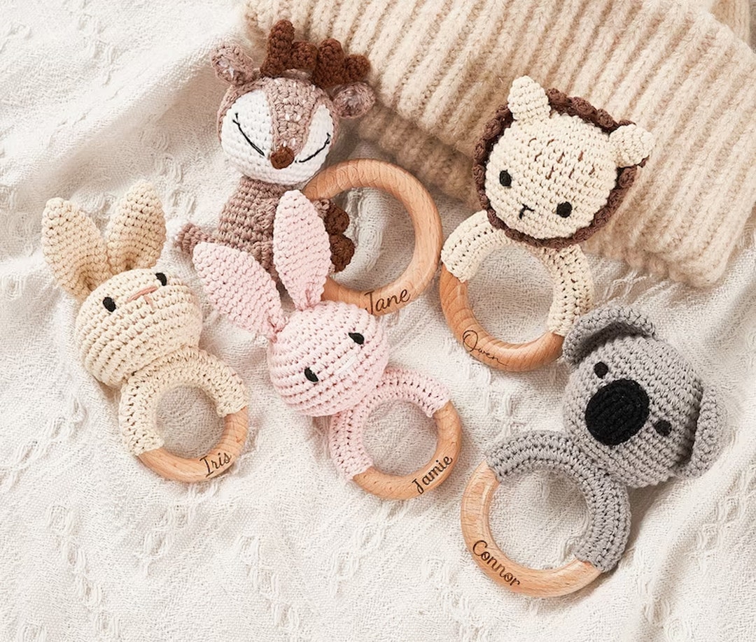 Animal Crochet Baby Rattle Baby Shower Gift Personalized Crochet Rattle ...