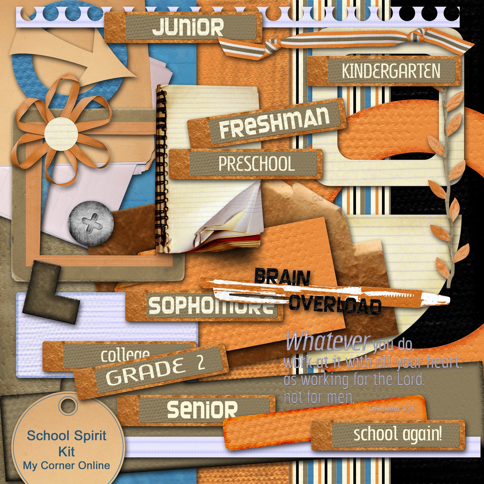 School Spirit Digital Scrapbooking Kit - Etsy