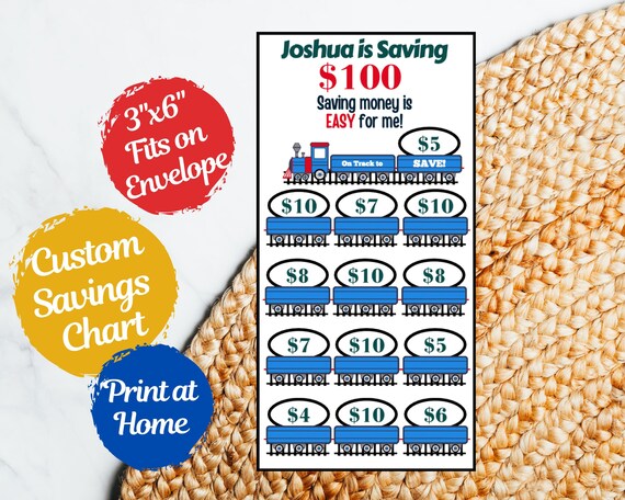 Personalized Kids Saving Chart, Train Savings Chart, 100 Dollar Saving ...