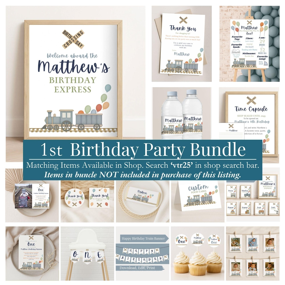 Train Birthday Party Bundle Editable Vintage Train Party Printable ...