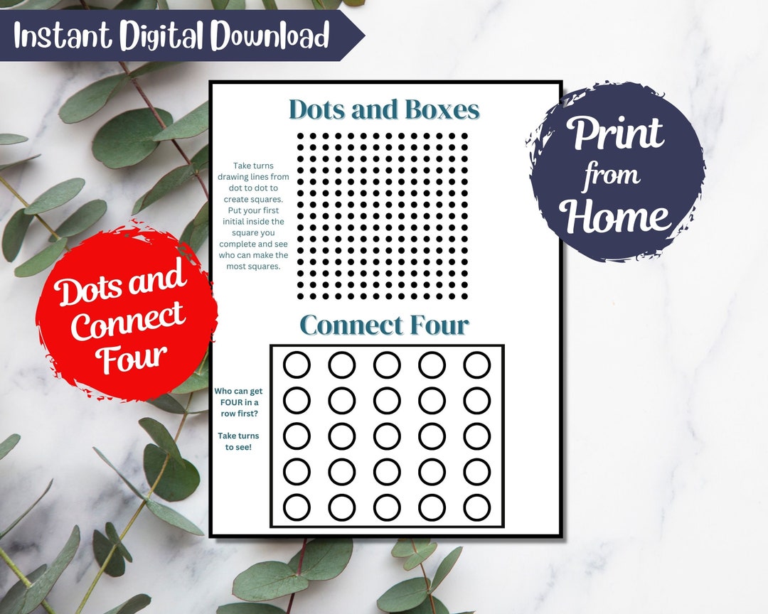 Kids Activity Sheet, Connect Four, Dots and Boxes Activity Pack, Birthday Party Favors ...