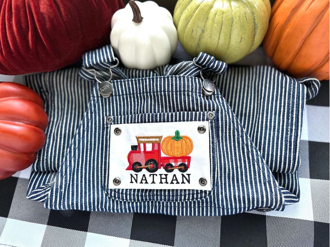 Personalized Kids Pumpkin Overalls Toddler Boy Train Conductor Outfit ...