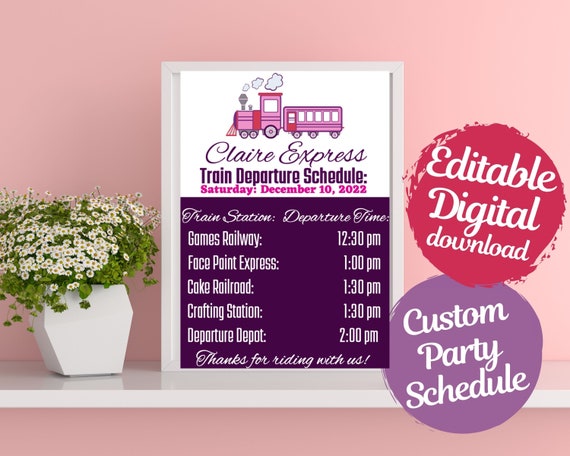 Pink Girl Train Birthday Schedule, Pink Train Departure Schedule, Train ...