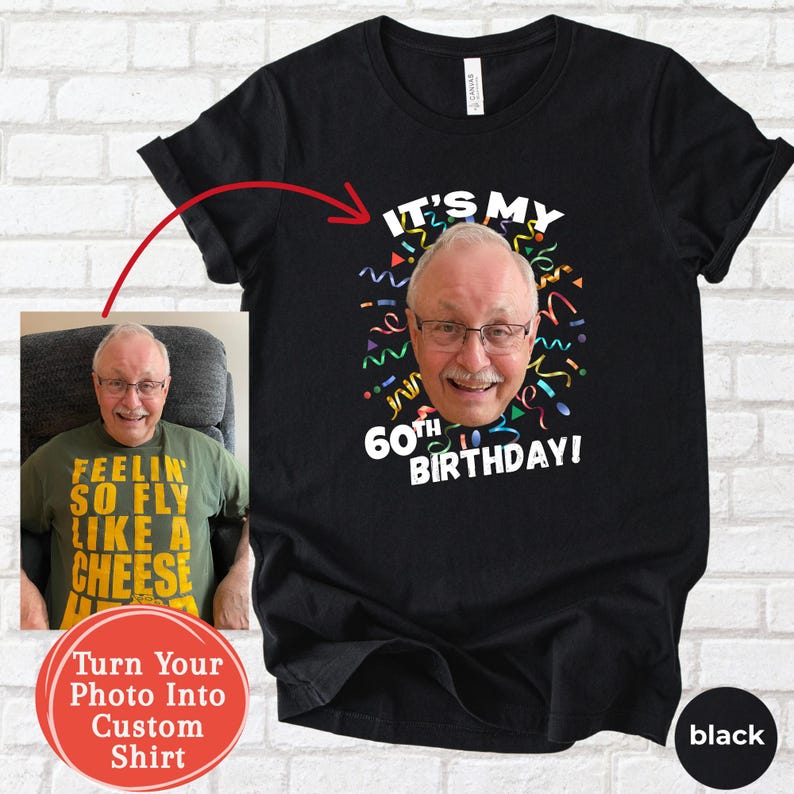 Custom Face 60th Birthday Shirt: Confetti Party, Any Age Custom ...