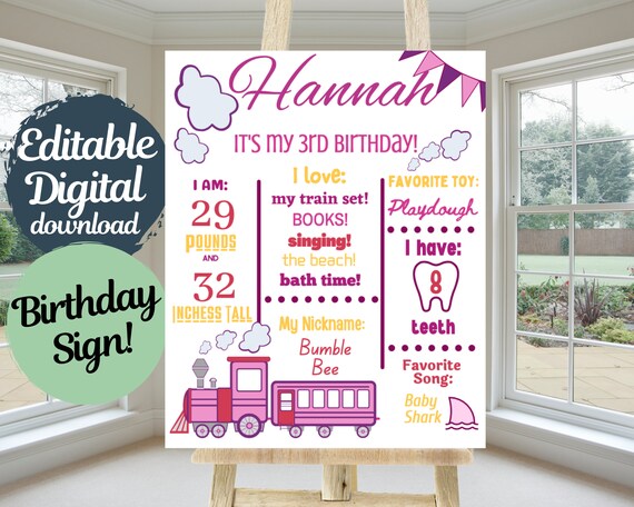 Editable Personalized Train Birthday Milestone Sign, Editable Birthday ...
