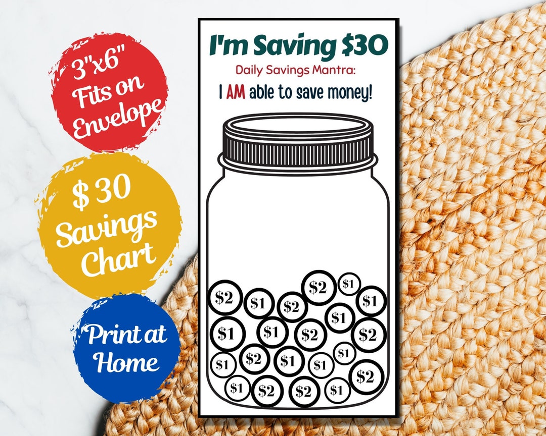 30 Dollar Saving Chart, Fill the Jar Saving Chart, Jar Coloring Saving ...