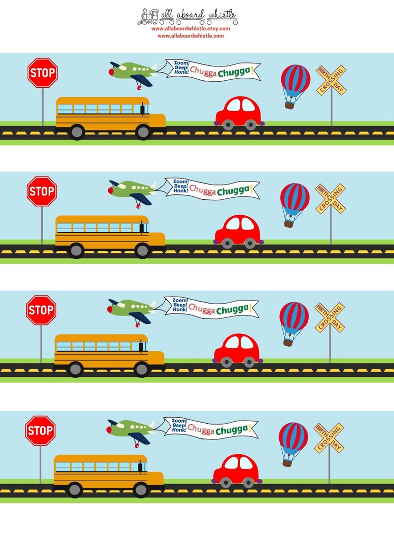 Transportation Party Water Bottle Label, Personalized Water Bottle Wrap ...