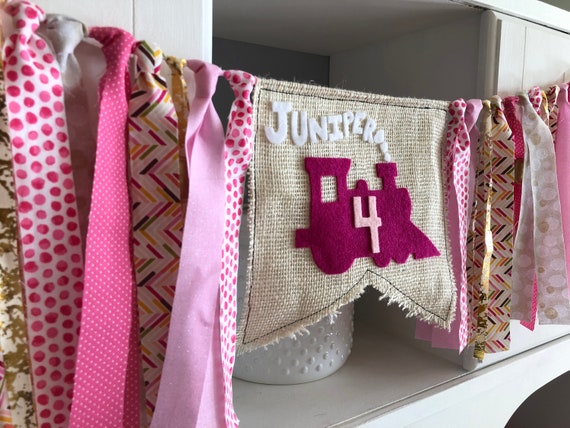 Pink Train Banner, Custom Birthday Banner, Pink Train Party, Girl Train ...