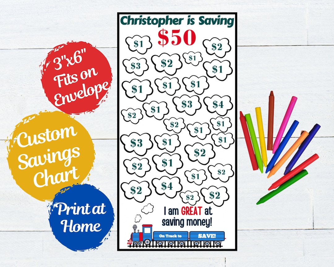 50 Dollar Kids Saving Challenge Chart Template, Kids Saving Envelope ...