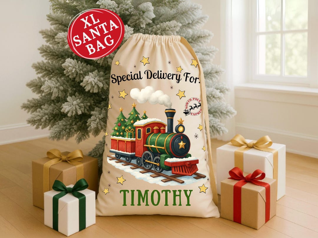 Christmas Train Santa Bag Custom Name Train Christmas Gift Sack From ...