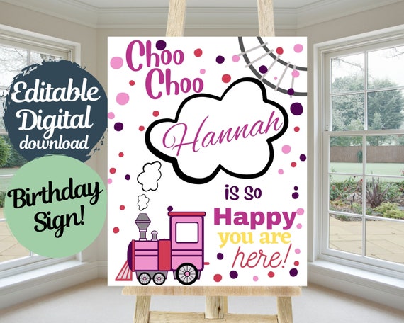 Pink Train Party Welcome Sign, Toddler Train Birthday Celebration ...