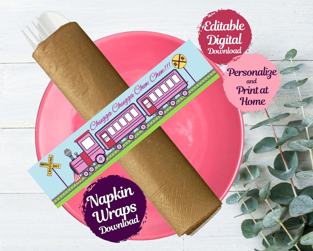 Pink Train Party Napkin Rings, Utensil Wrap, Chugga Chugga Two Two ...