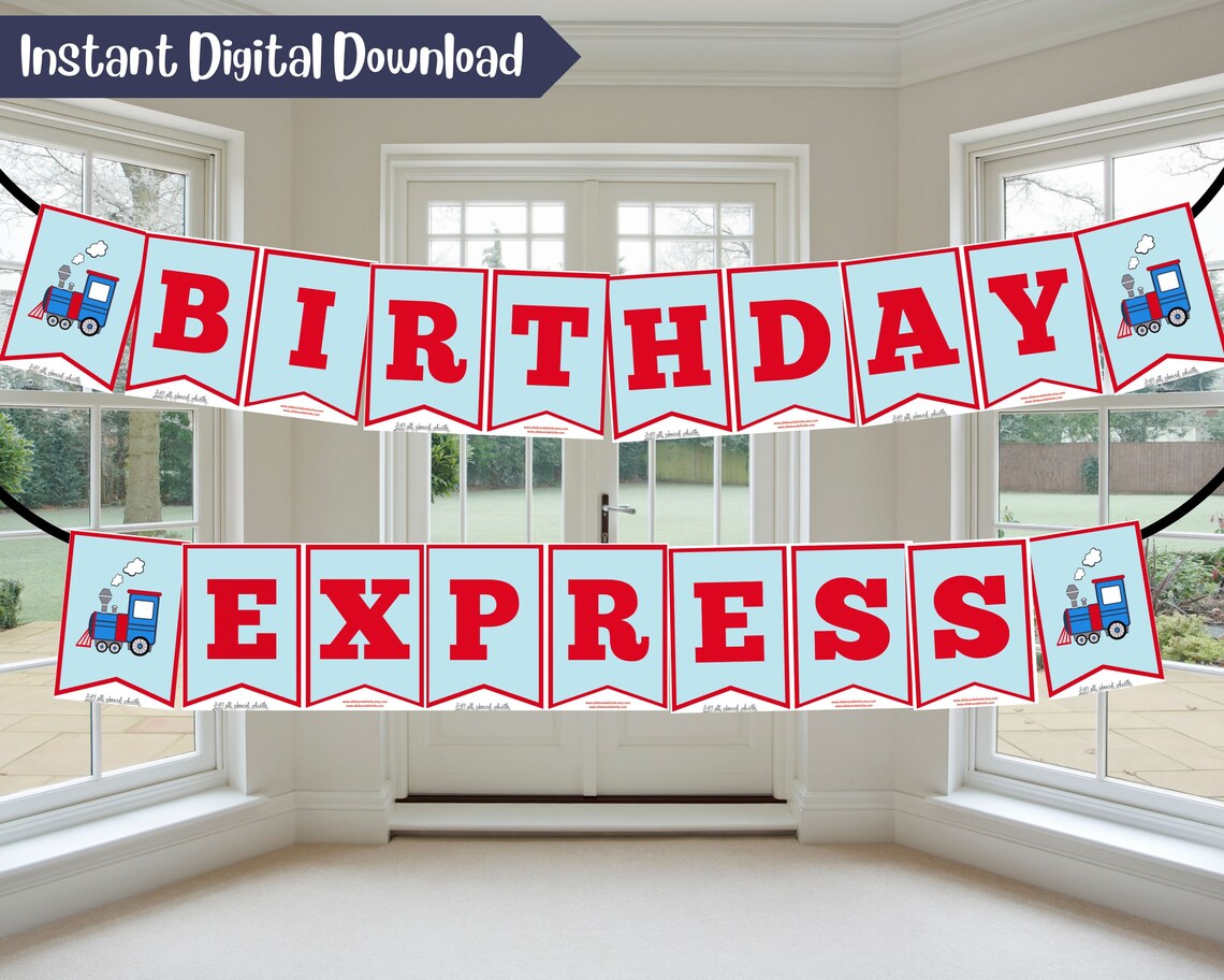Birthday Express Banner, Digital Printable Banner, Train Birthday Party ...