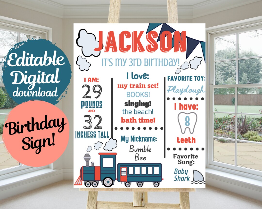 Editable Personalized Train Birthday Milestone Sign - Editable Birthday ...