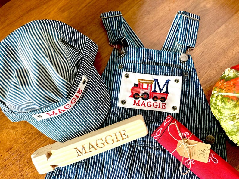 Personalized Toddler Train Conductor Costume: Embroidered Hat, Overalls ...