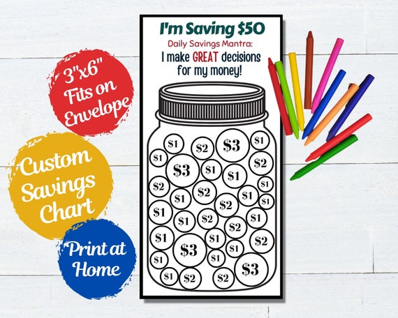 50 Dollar Kid Saving Template, Kids Envelope System, 50 Dollar Saving ...