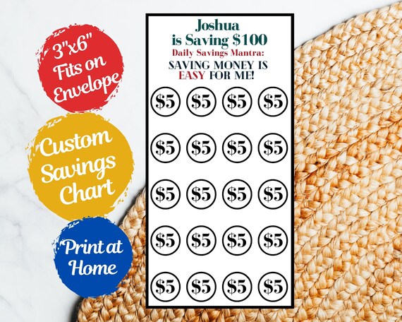 Custom 100 Dollar Saving Chart, Personalized Envelope System, Save ...