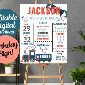 Editable Personalized Train Birthday Milestone Sign - Editable Birthday ...
