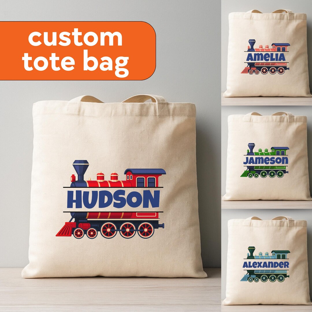 Personalized Kids Tote Bag Train Name Tote Bag Kids Book Bag With Name ...