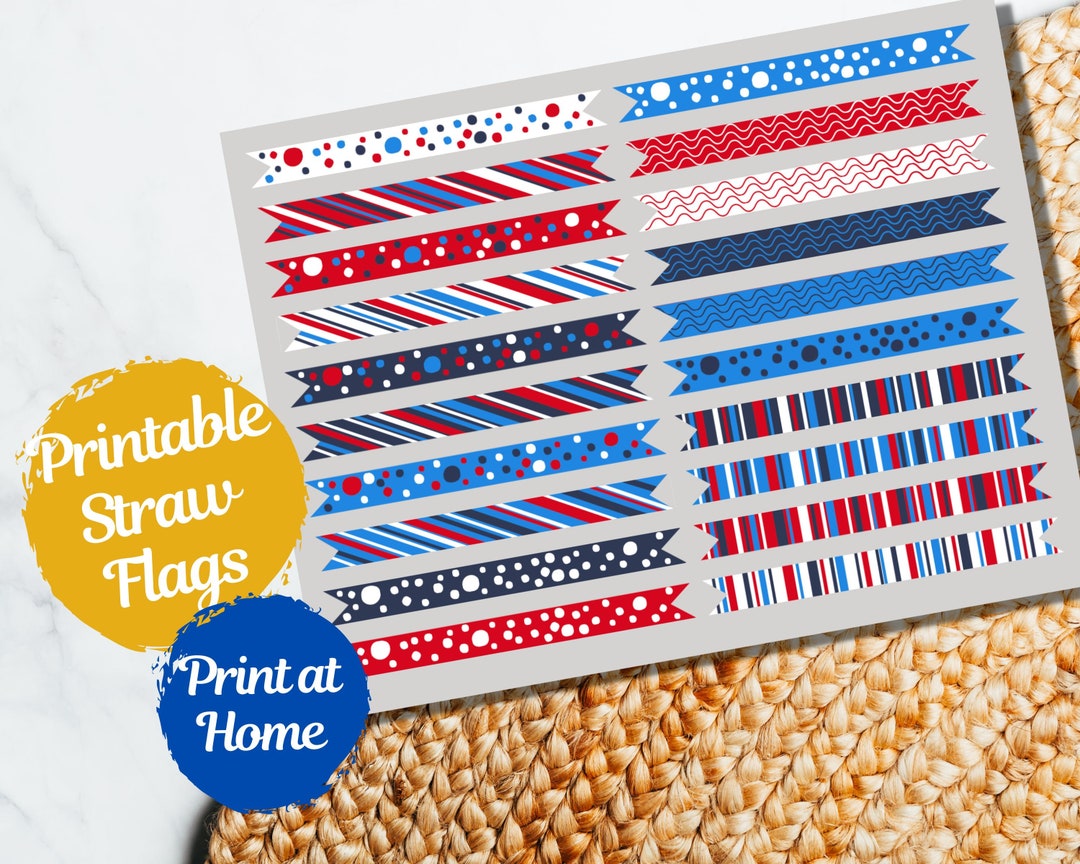 Straw Flag Template, Digital Printable Straw Tags, Straw Flags, Striped ...