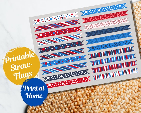 Straw Flag Template, Digital Printable Straw Tags, Straw Flags, Striped ...