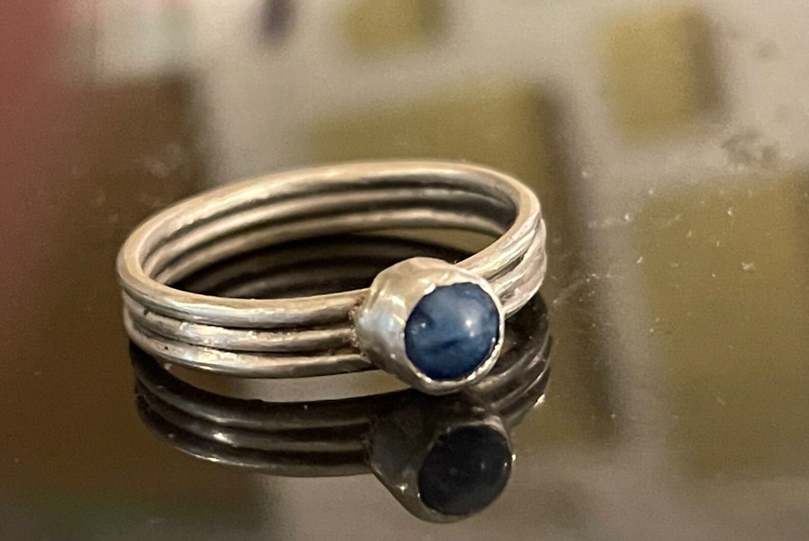 Handcrafted Three Band Pinky Ring Blue Dyed Howlite - Etsy