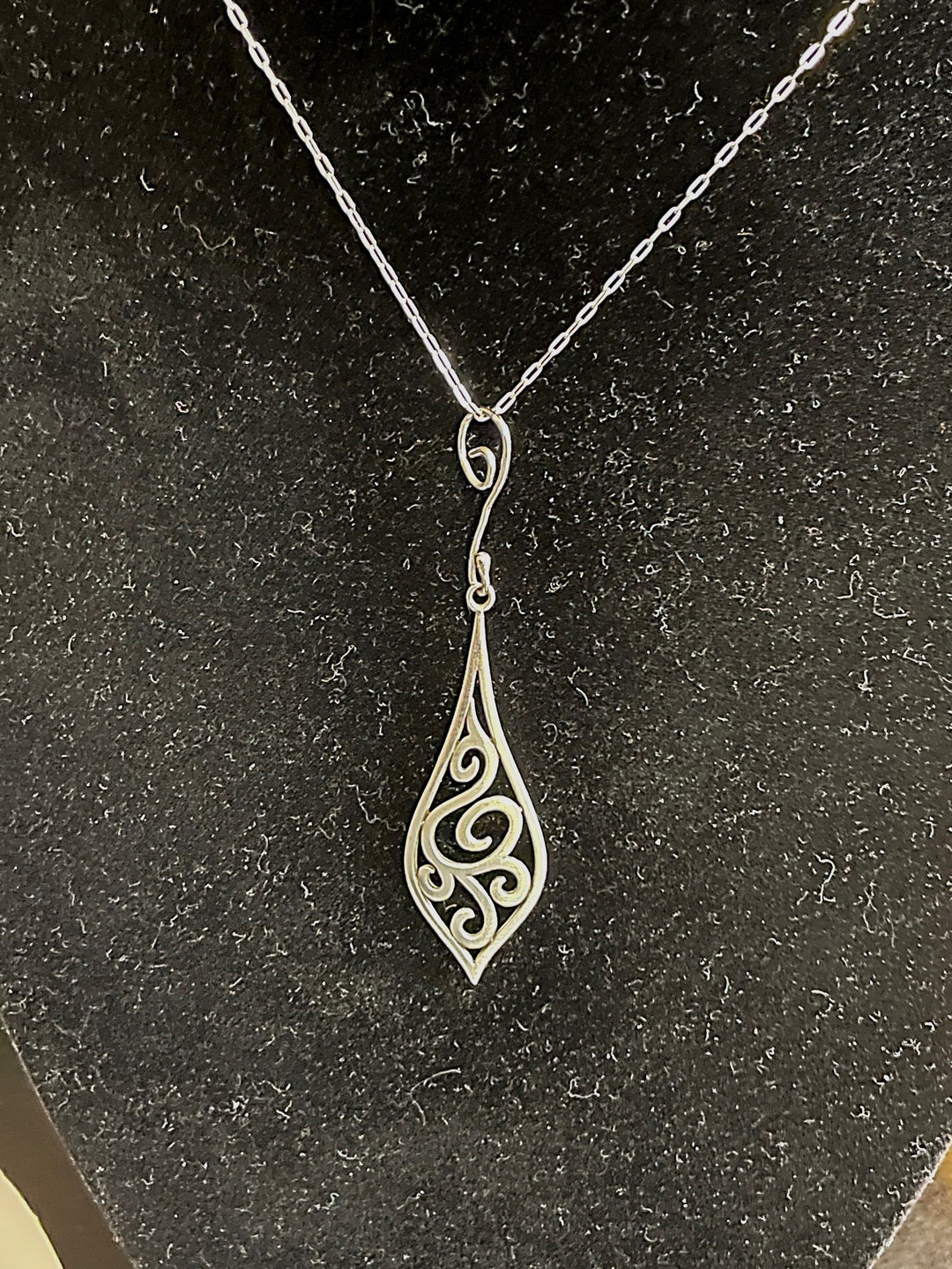 Silver Swirls Teardrop Necklace, Upcycled Necklace - Etsy