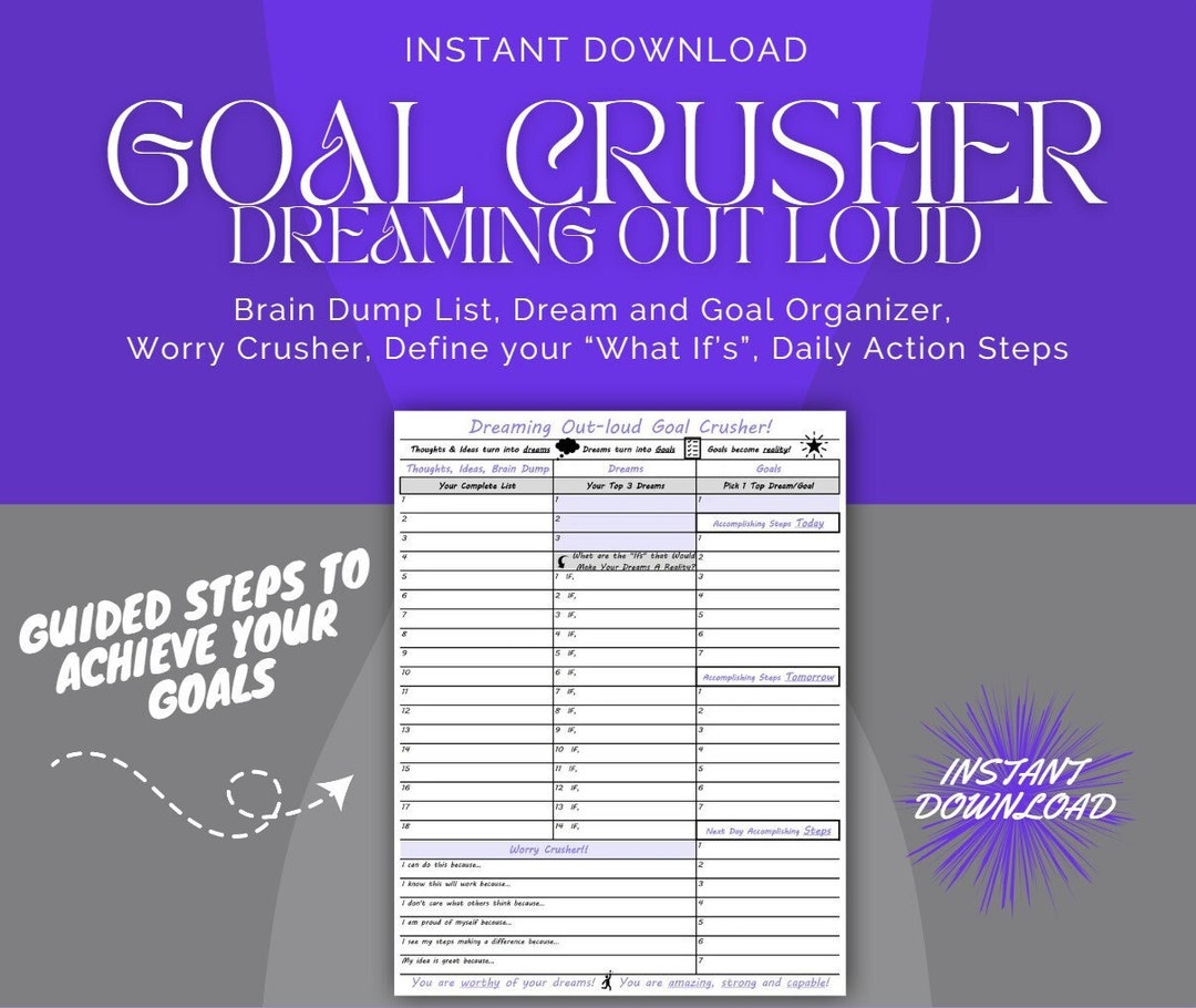 Goal Crusher / Goal Achievement Guide / Dreaming Out-loud / - Etsy
