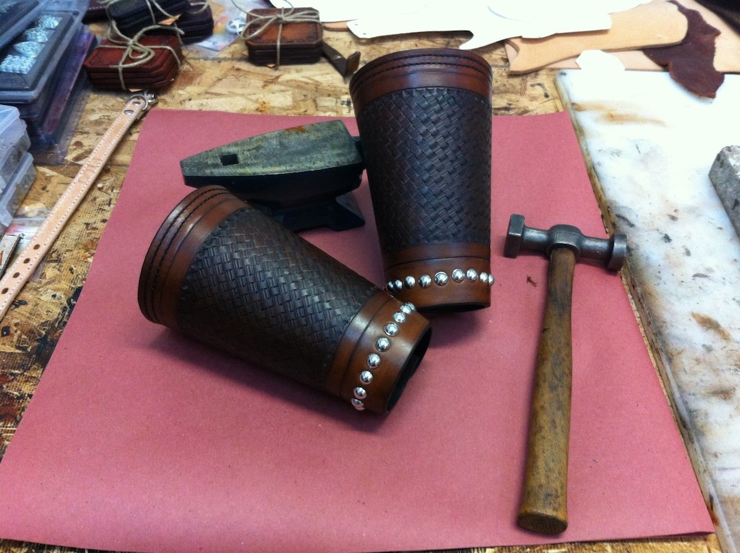 Leather Cowboy Roping Cuffs Hand Tooled Cowboy Action - Etsy