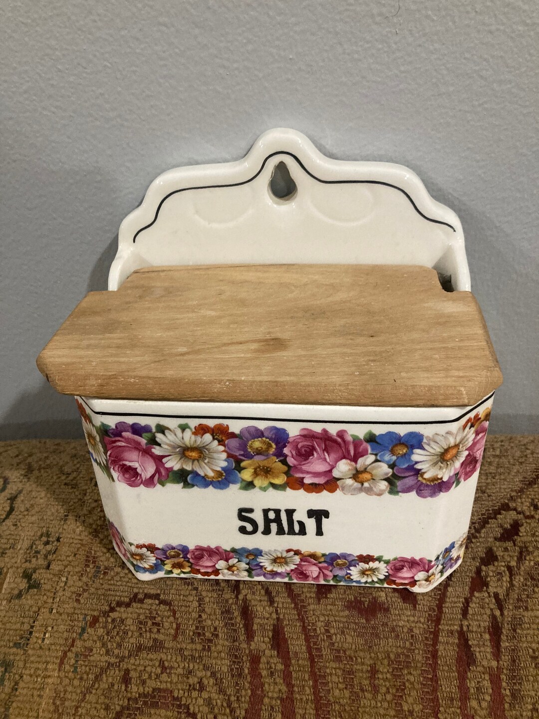 Vntg Ditmar Ceramic Salt Box W/wood Lid Czechoslovakia - Etsy