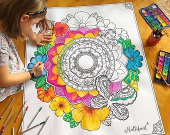 GIANT Poster Flower Mandala to COLOR | Etsy