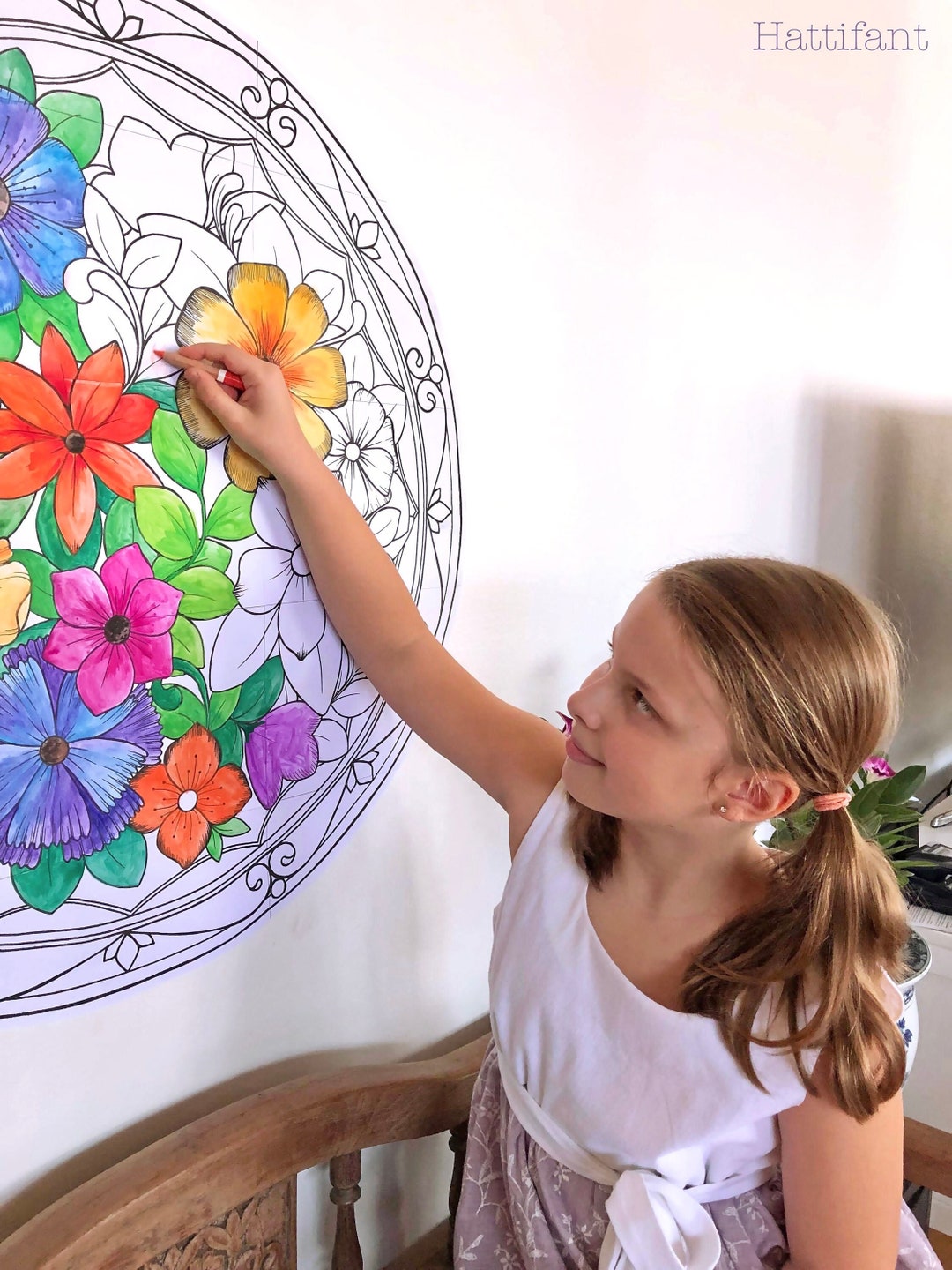 GIANT Poster | Flower Mandala to COLOR - Etsy