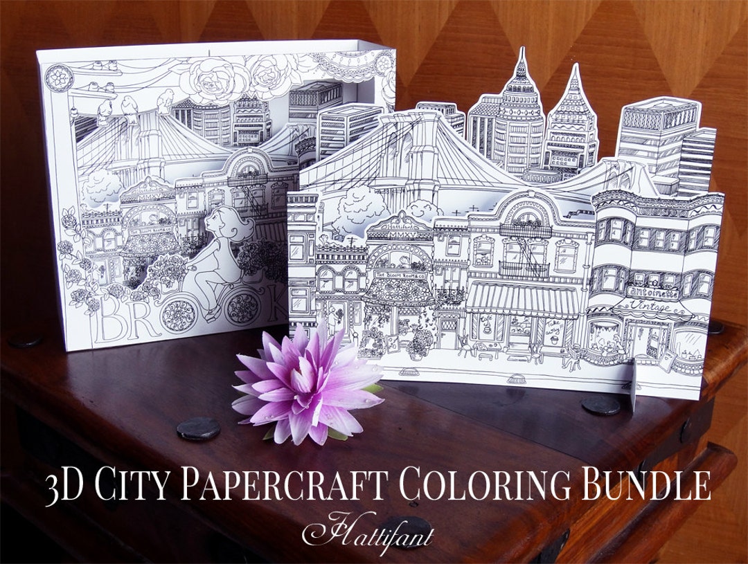 3D City Papercraft to COLOR - Brooklyn Inspired - Etsy