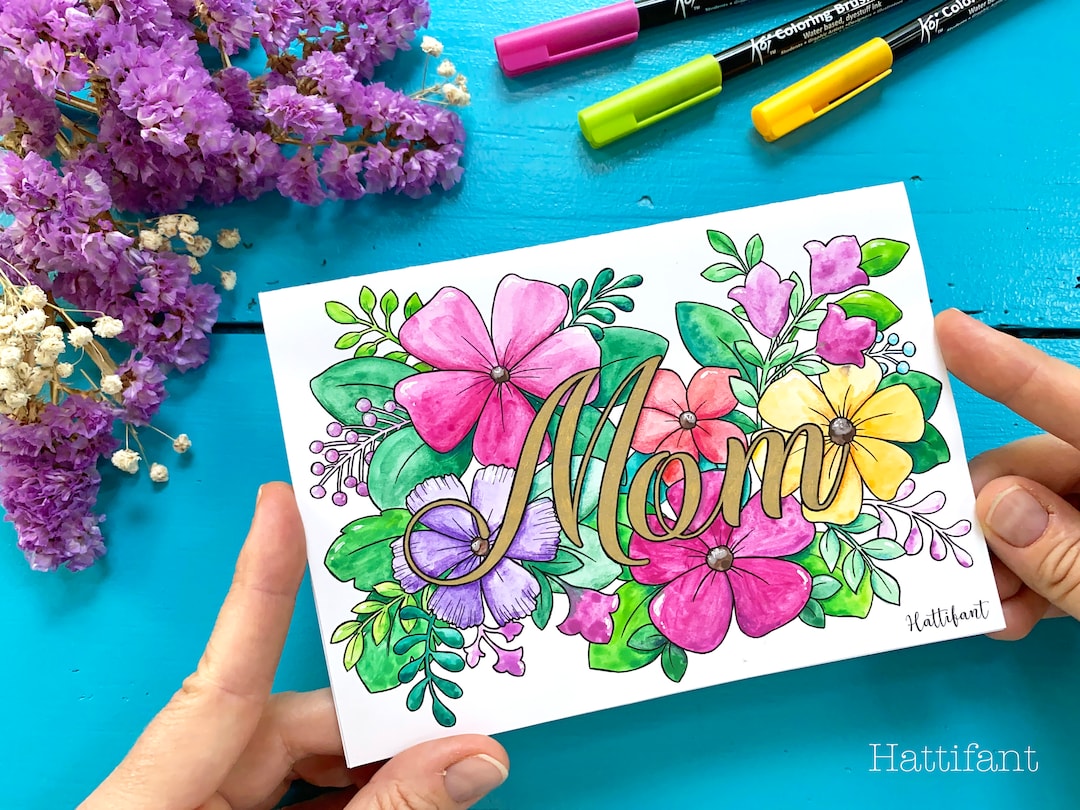 MOTHER'S DAY | Flower Cards & Coloring Page Set - Etsy