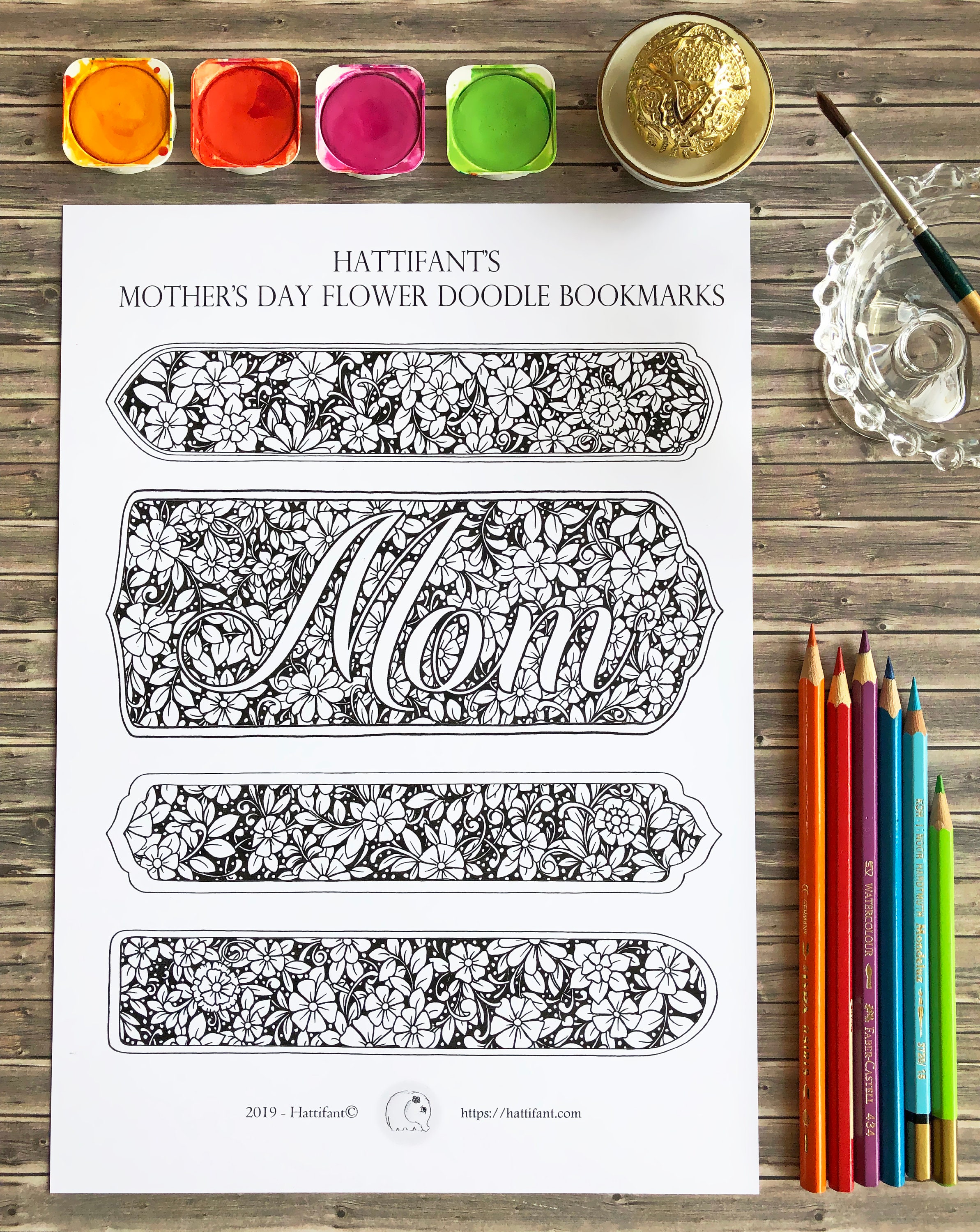 MOTHER'S DAY Flower Doodle Card Bookmarks & Coloring - Etsy UK
