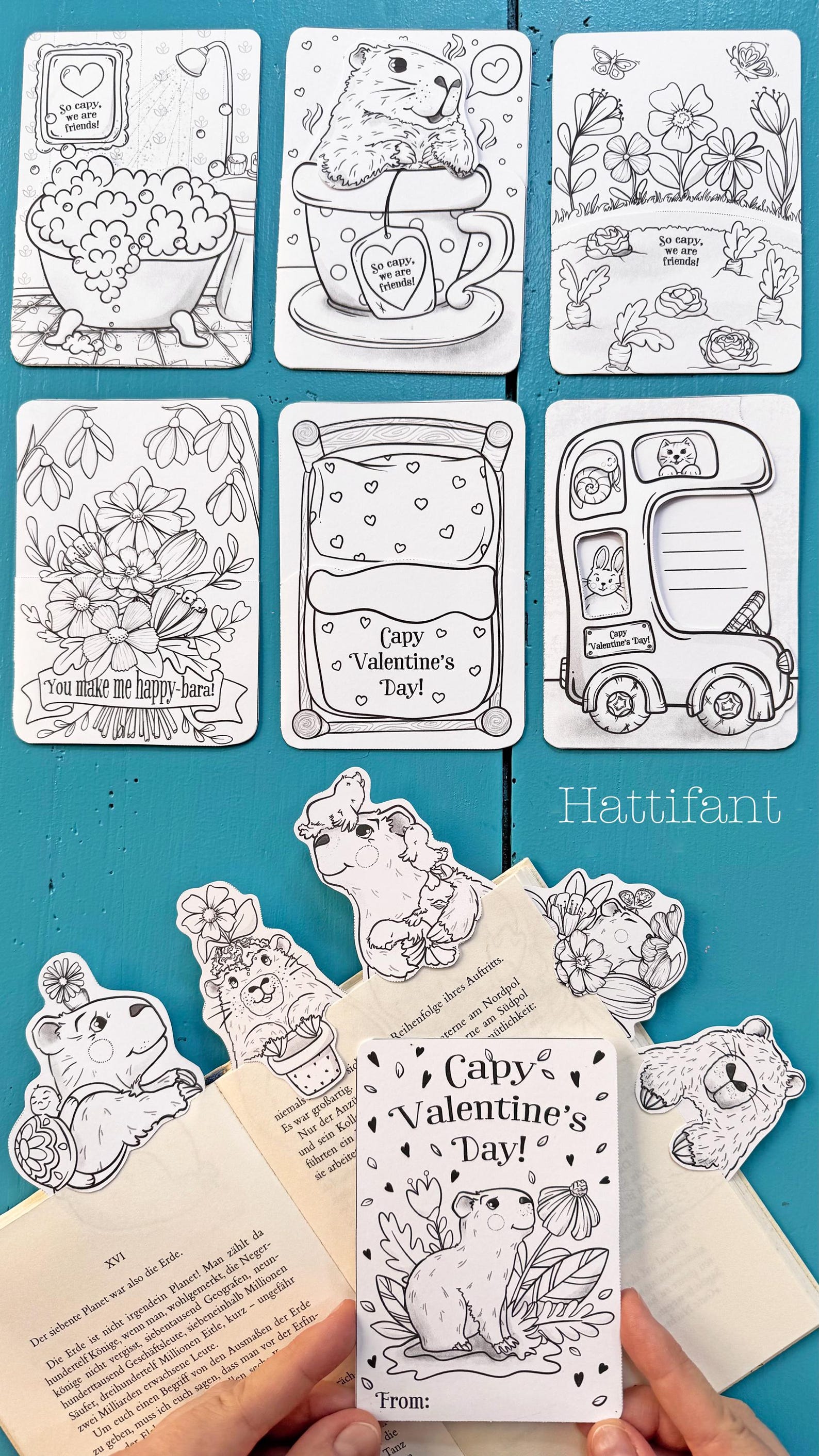 CAPYBARA Valentine's Day Gift Cards & Bookmarks to Color and DIY ...