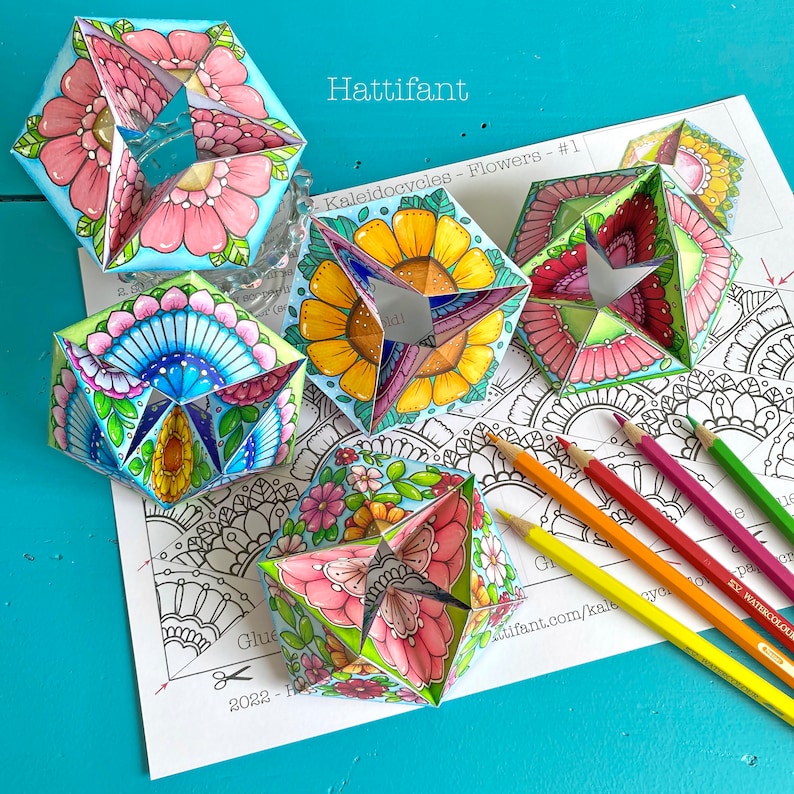 Paper Toy | Flower Kaleidocycles / Flextangles - a Paper Craft to Color ...