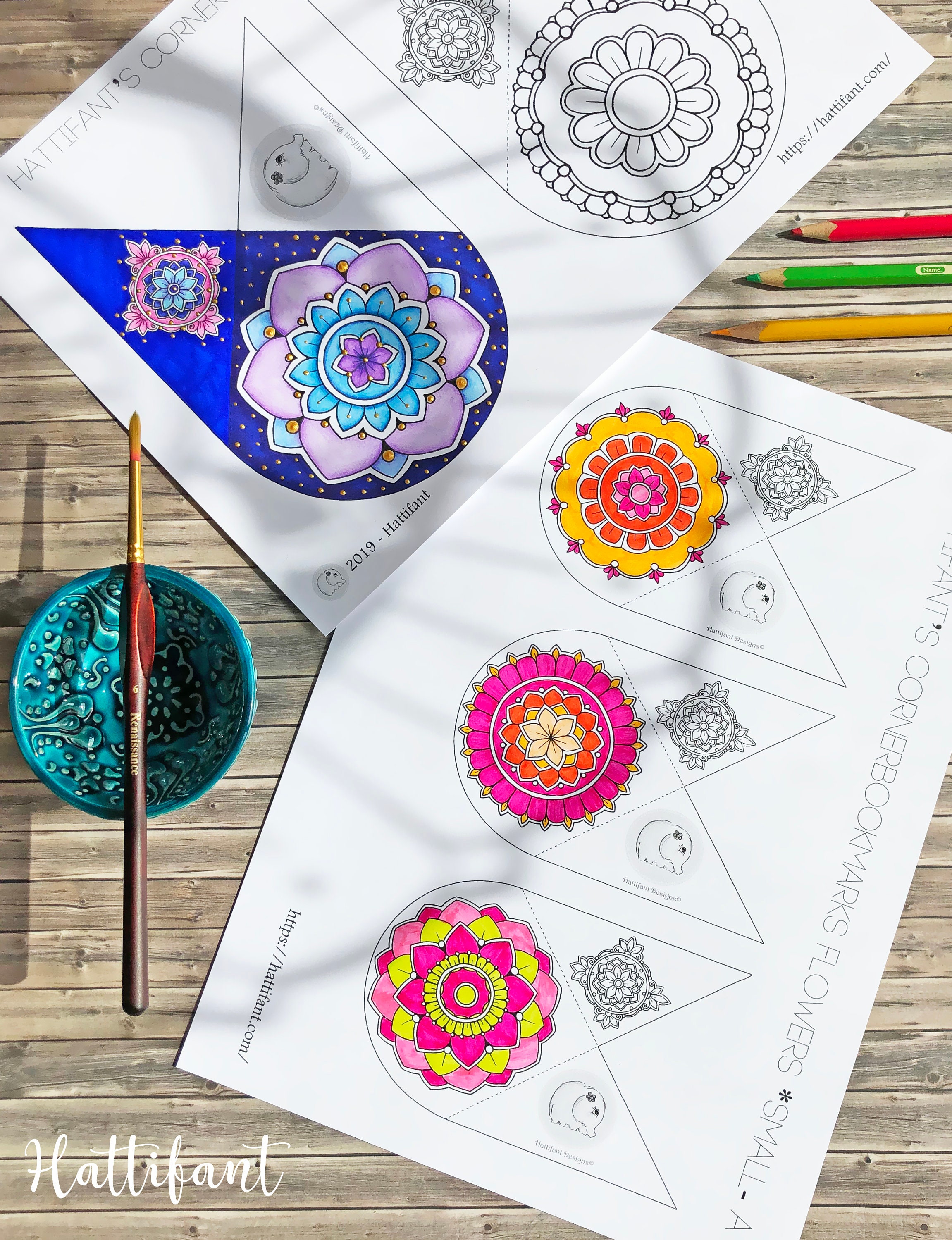 CORNER BOOKMARKS | Mandala Flower Bundle to COLOR - Etsy