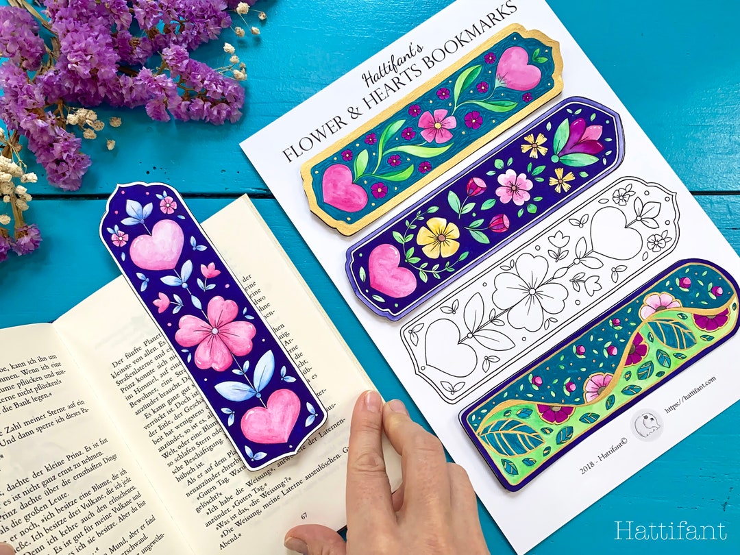 BOOKMARKS | Flower & Heart Bookmarks to Color | Valentine's Day - Etsy