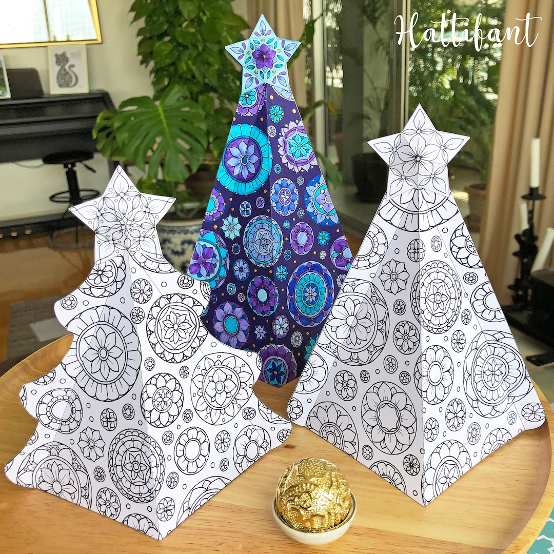 3D Mandala Christmas Tree Ensemble to Color - Etsy