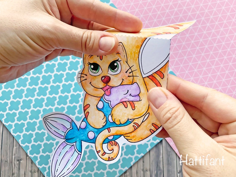 Kitty Cat Hugs Fish CORNER BOOKMARKS to Color and Craft - Etsy